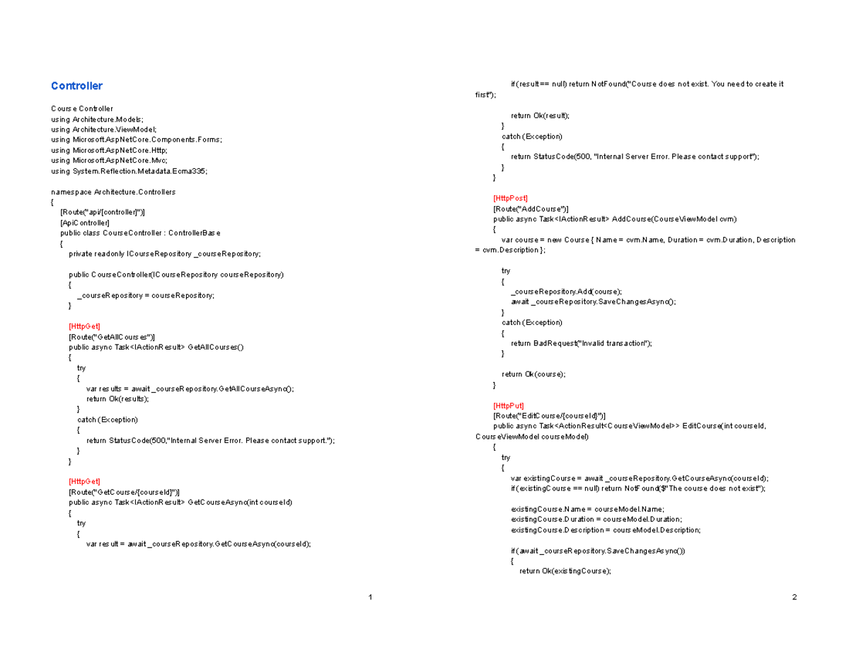 API semester test and prep - Controller Course Controller using ...