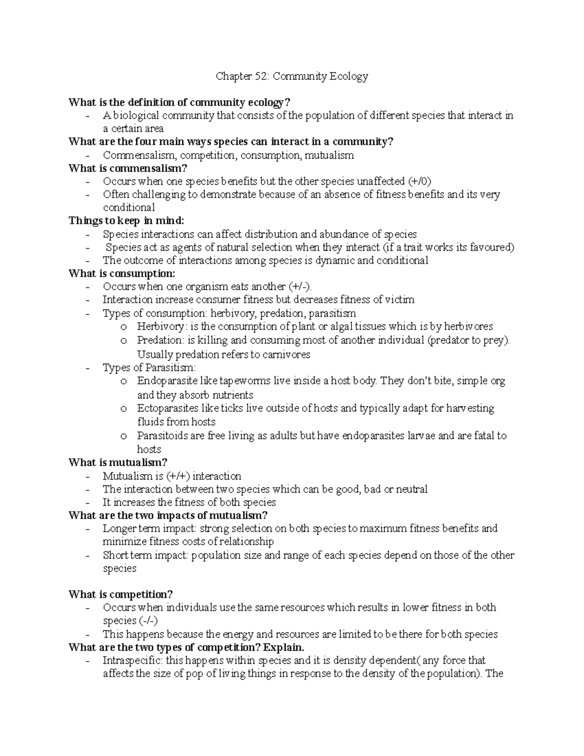 Chapter 52 - notes are for ecology - Chapter 52: Community Ecology What ...
