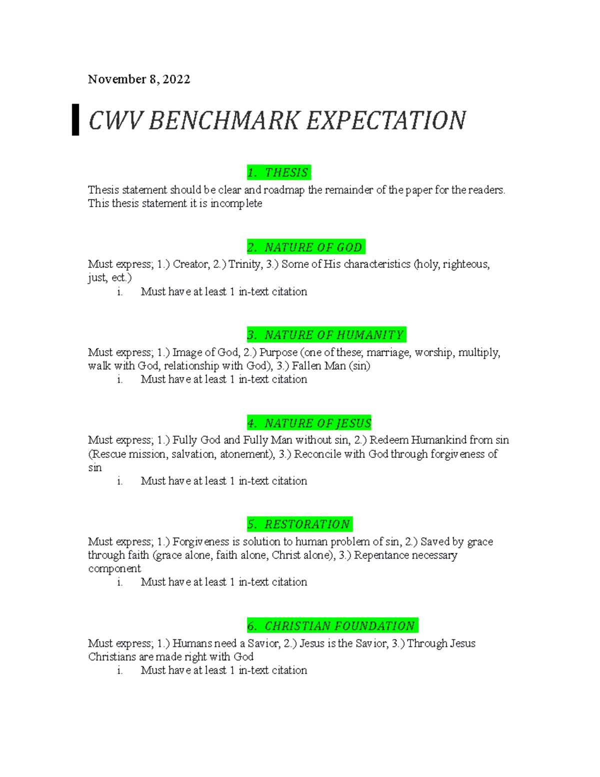 CWV Benchmark Expectation - November 8, 2022 CWV BENCHMARK EXPECTATION ...