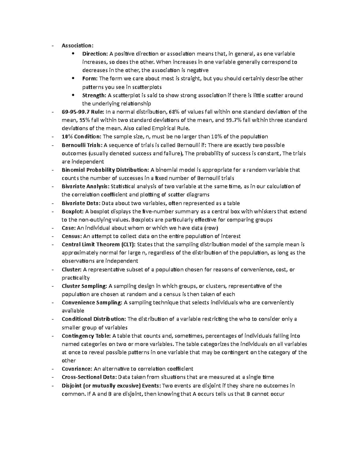 Statistics Textbook Notes - Cumulative Fall 2019 - Association ...