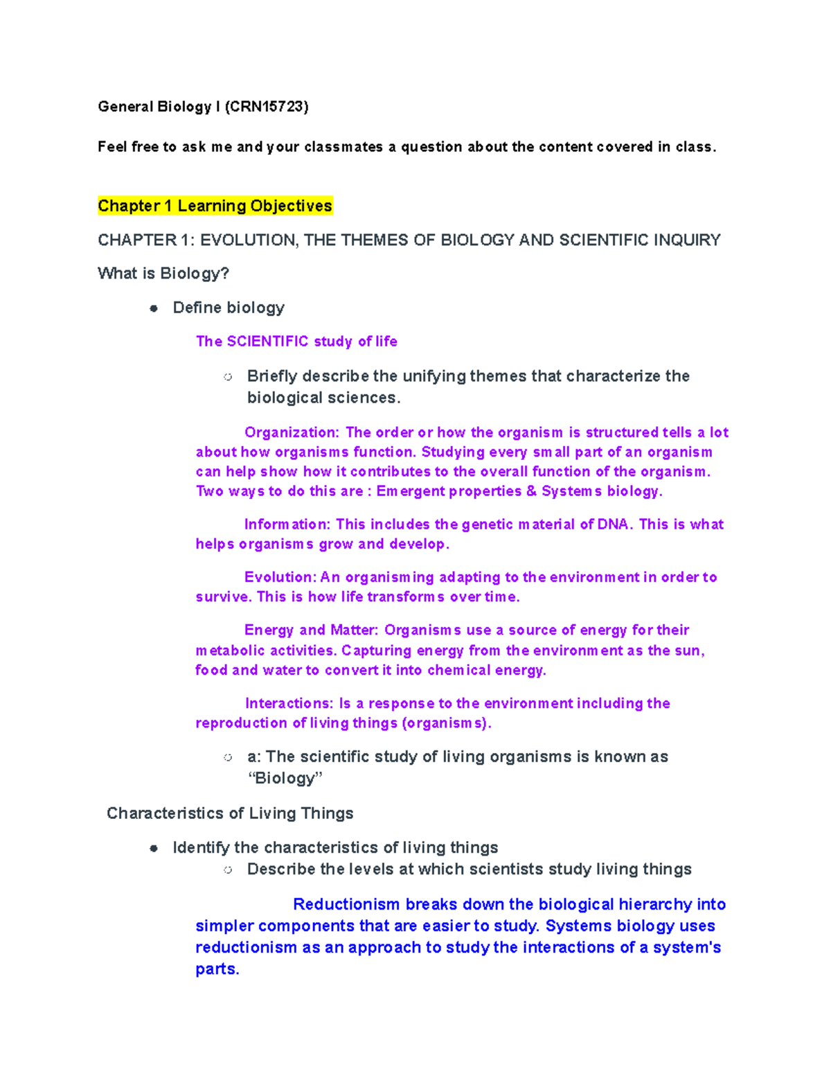 EVOLUTION, THE THEMES OF BIOLOGY AND SCIENTIFIC INQUIRY - General ...