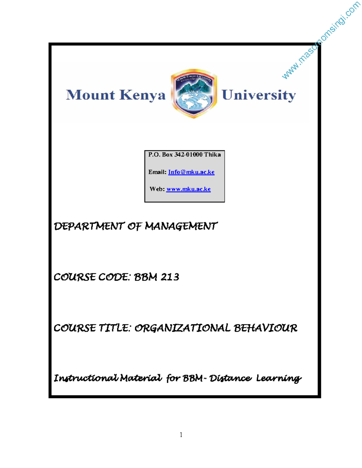 OB Note MKU - Advanced explanation - P. Box 342-01000 Thika Email: Info ...