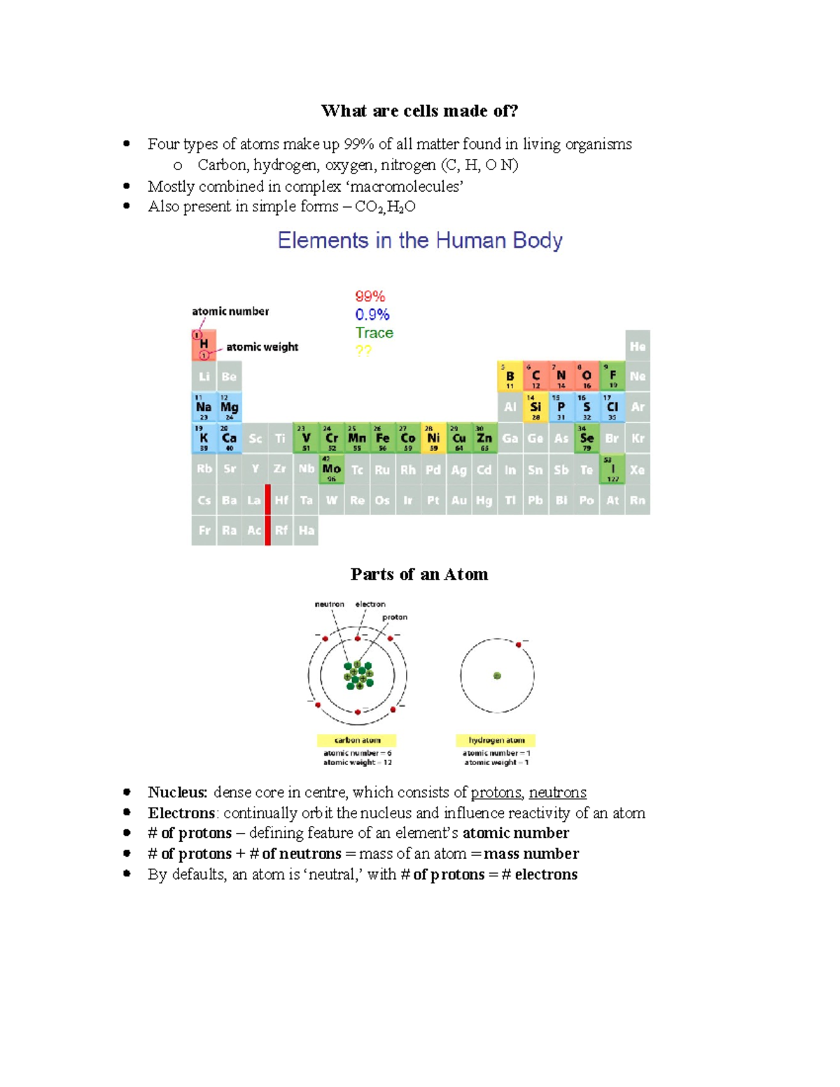 Unit 1A Chemical Principles - What are cells made of? Four types of ...