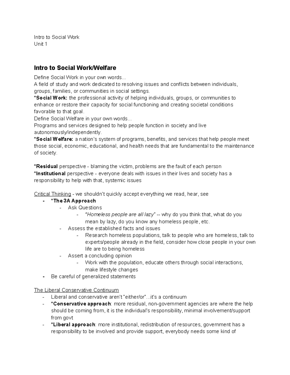 Intro to Social Work Unit 1 - Intro to Social Work Unit 1 Intro to ...