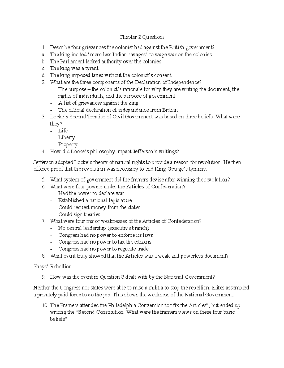 Chapter 2 Questions - Chapter 2 Questions Describe four grievances the ...