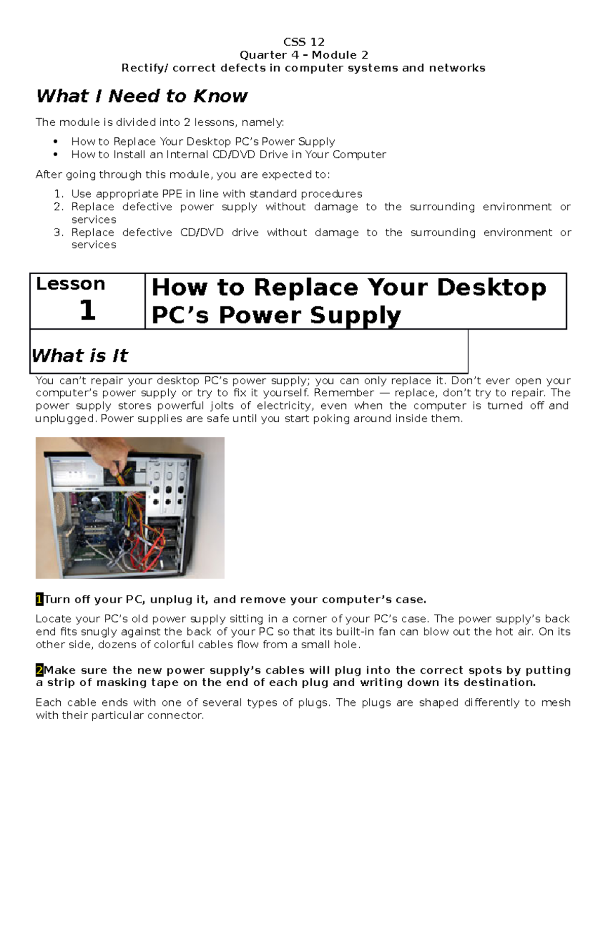 TVL Ictcssgrade 12 Q4 Module 2 - CSS 12 Quarter 4 – Module 2 Rectify ...
