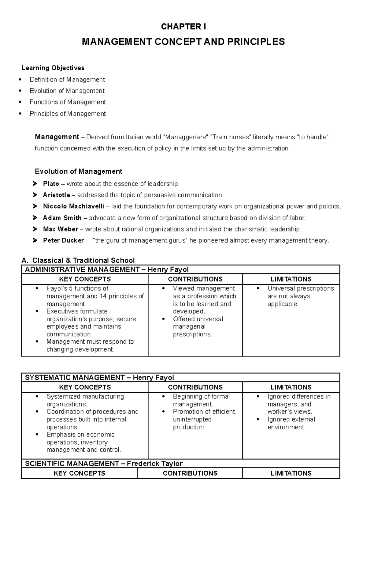 Chapter I - management concept and principles - CHAPTER I MANAGEMENT ...