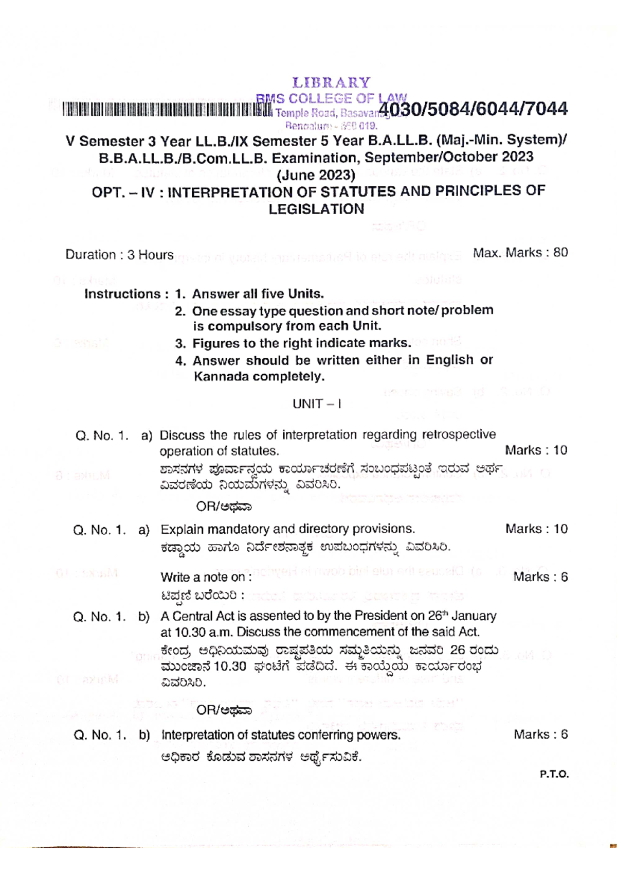 October 2023-3 - Previous year question paper 80 20 - Llb 3 years - Studocu