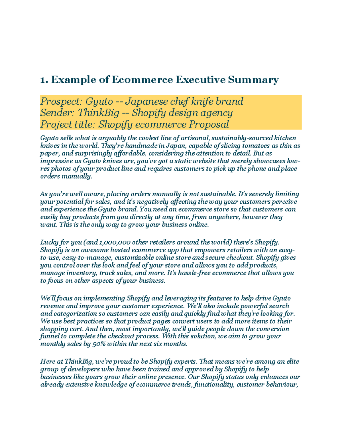 Executive summary examples - 1. Example of Ecommerce Executive Summary ...