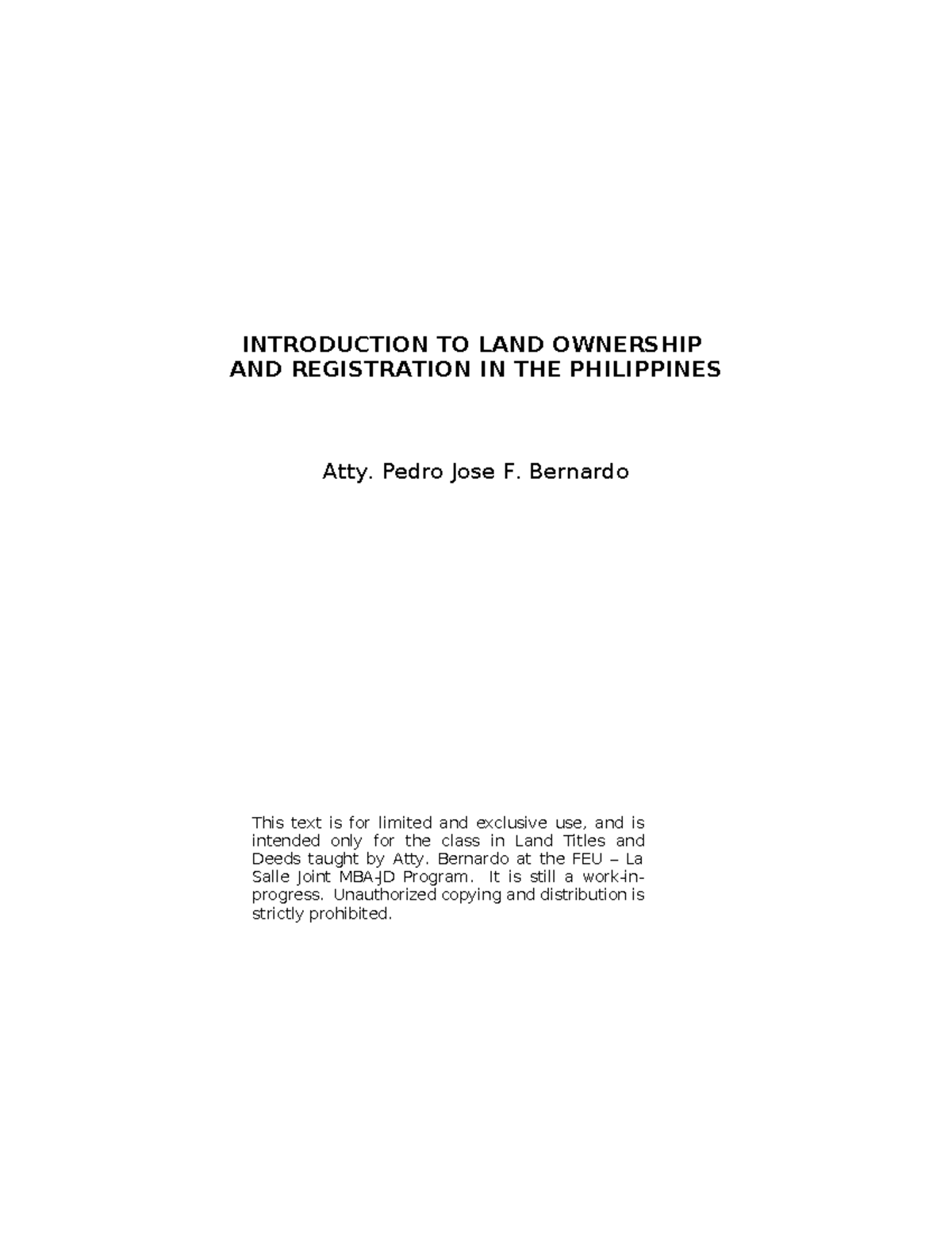 Introduction TO LAND Ownership AND Regis - INTRODUCTION TO LAND ...