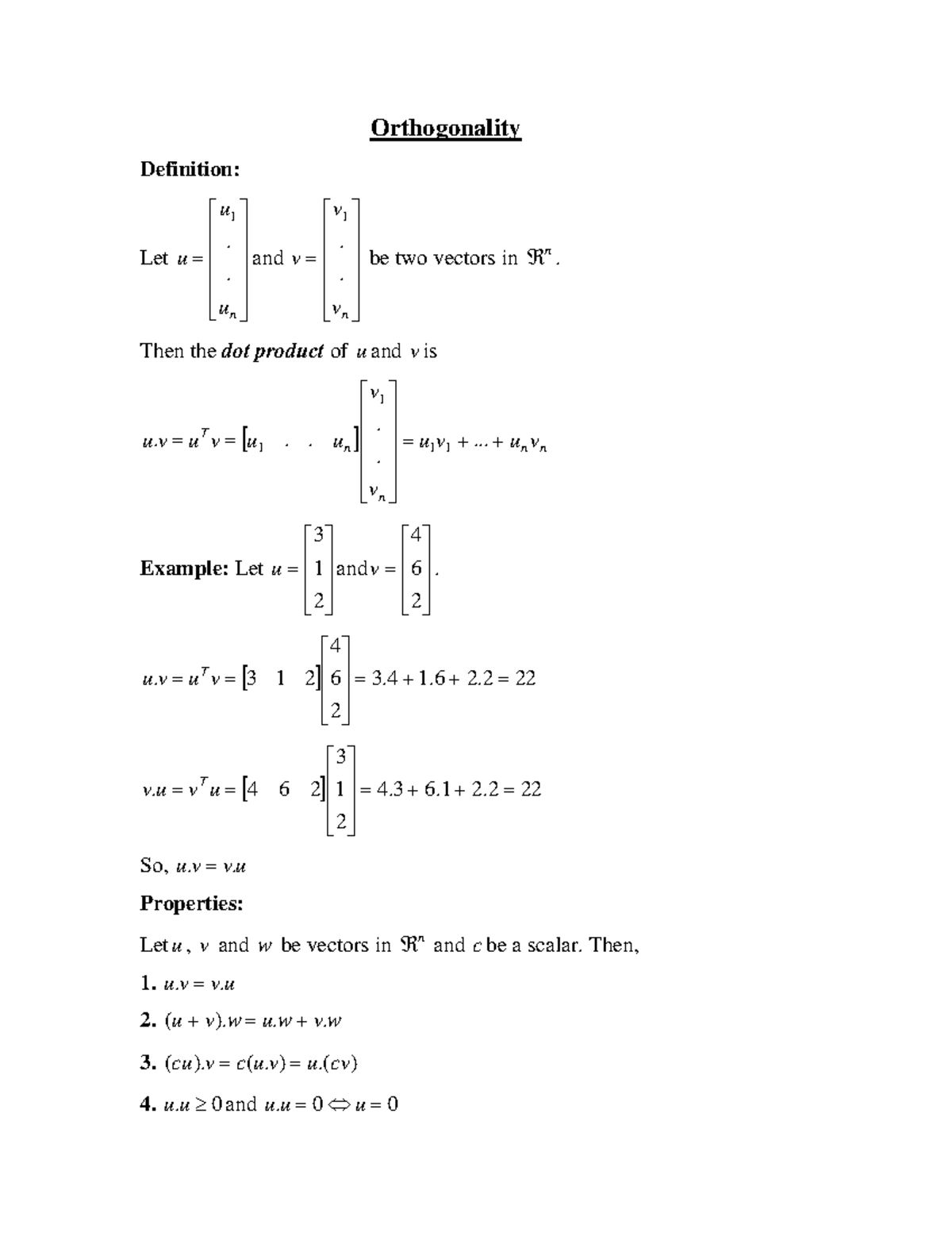 7. Orthogonality - Lecture notes 7 - Orthogonality Definition: ⎡ u1 ...