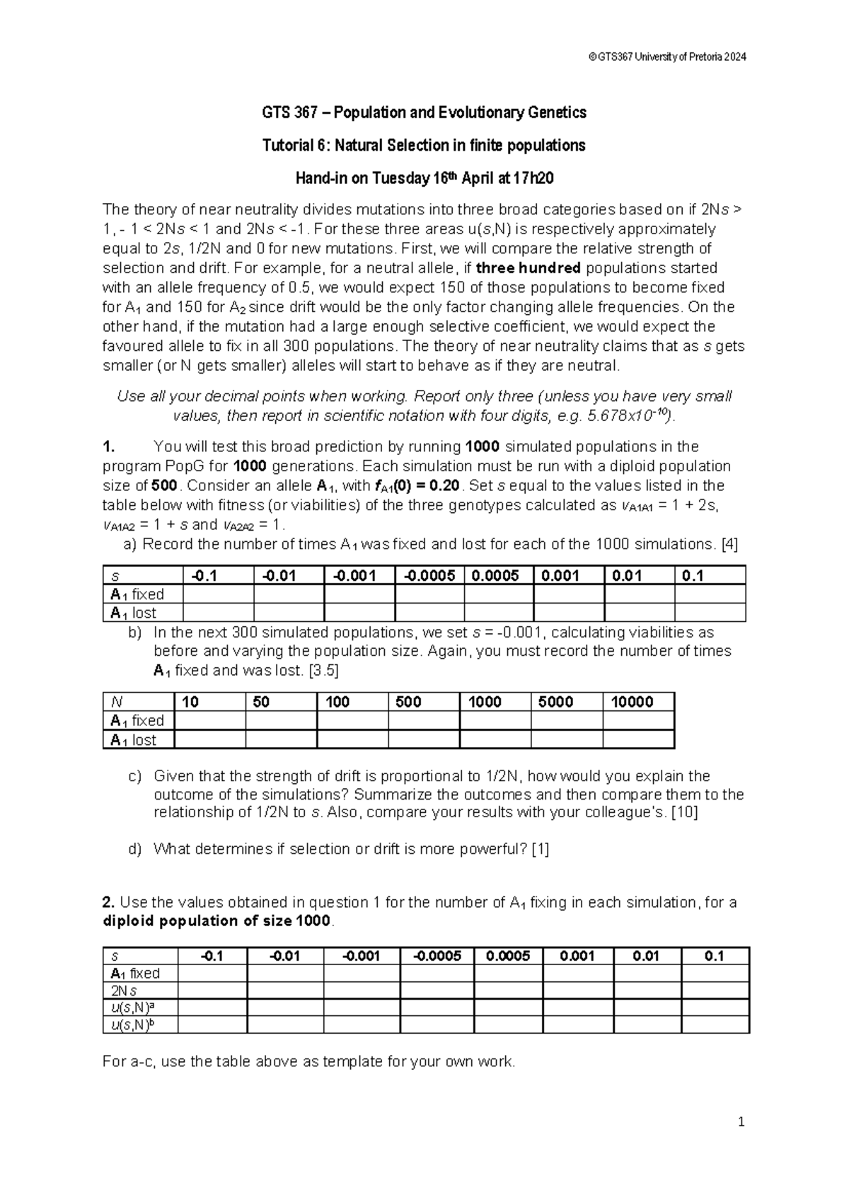 Tutorial 6 - mandatory assignment - © GTS367 University of Pretoria ...
