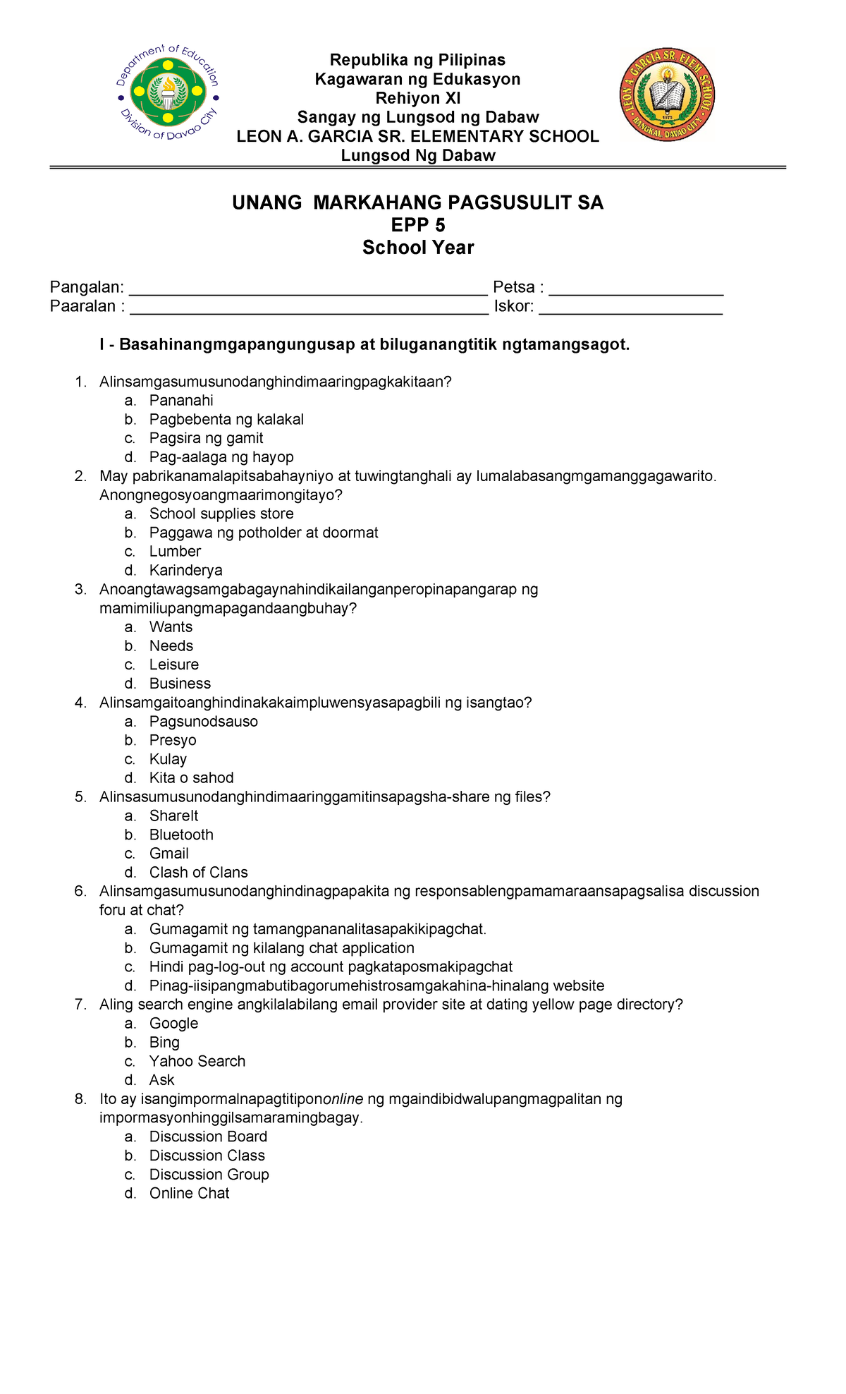 PT EPP 5 Q1 V2 - lecture notes - Republika ng Pilipinas Kagawaran ng ...