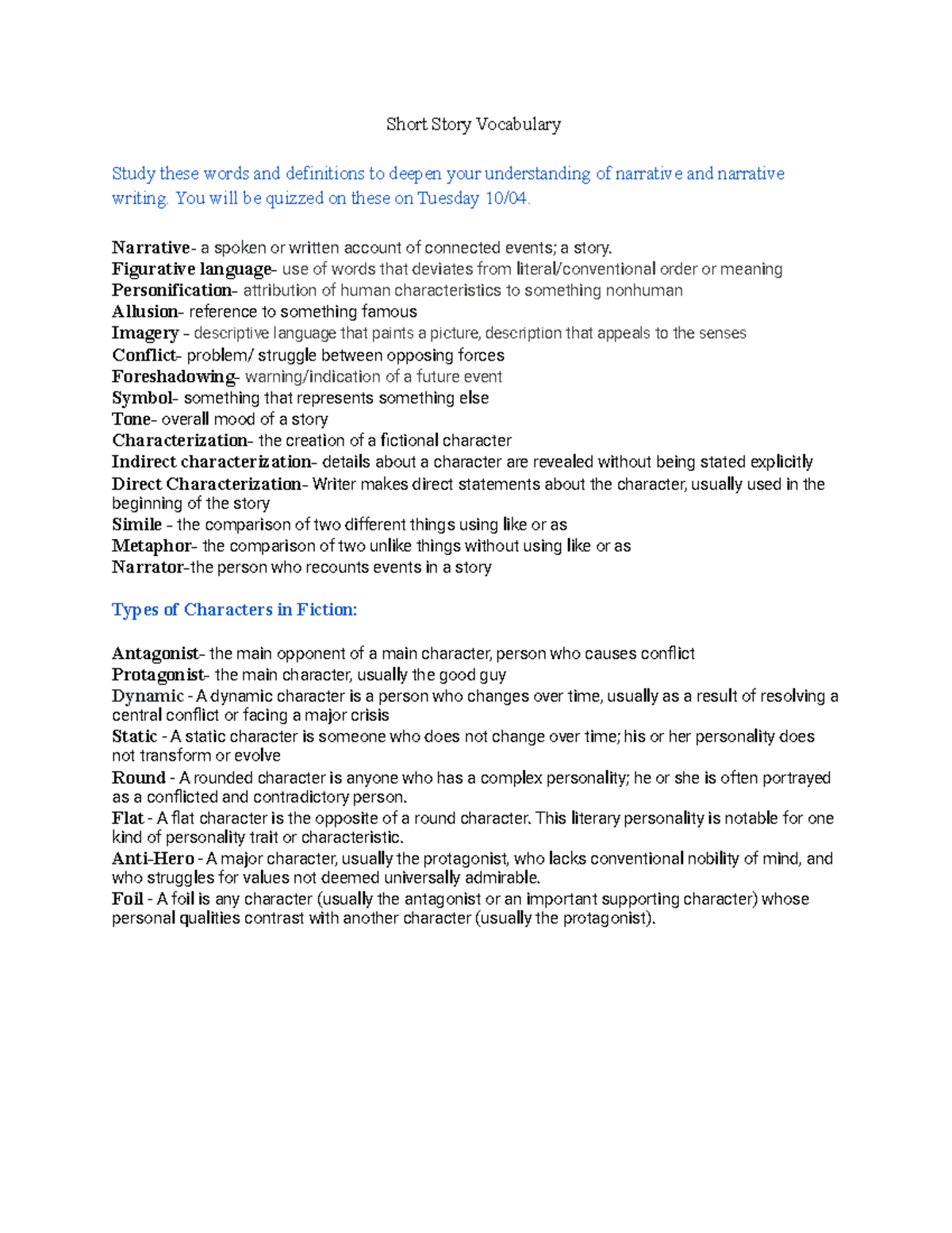 Short+Story+Vocab+Terms+1+ - Short Story Vocabulary Study these words ...