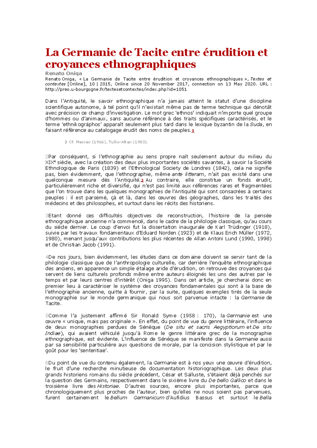 Oniga La Germanie de Tacite entre erudition et coyances - La Germanie ...