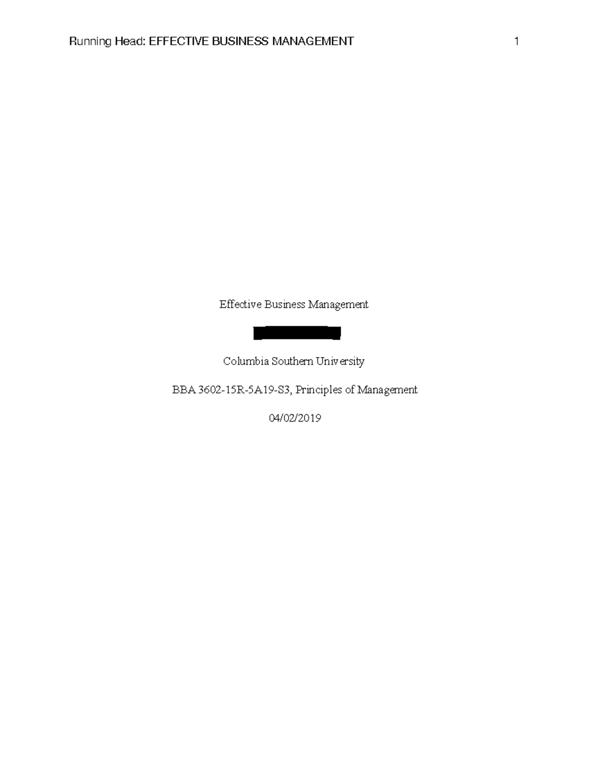 Effective Business Management - Running Head: EFFECTIVE BUSINESS ...