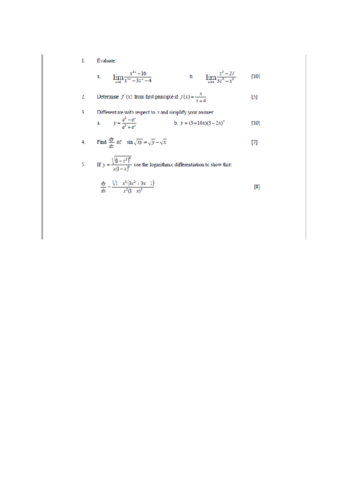 TEST 7 - Test - DMCHE3 - 1. Evaluate: 16 a. lim b. lim 2. Determine f ...