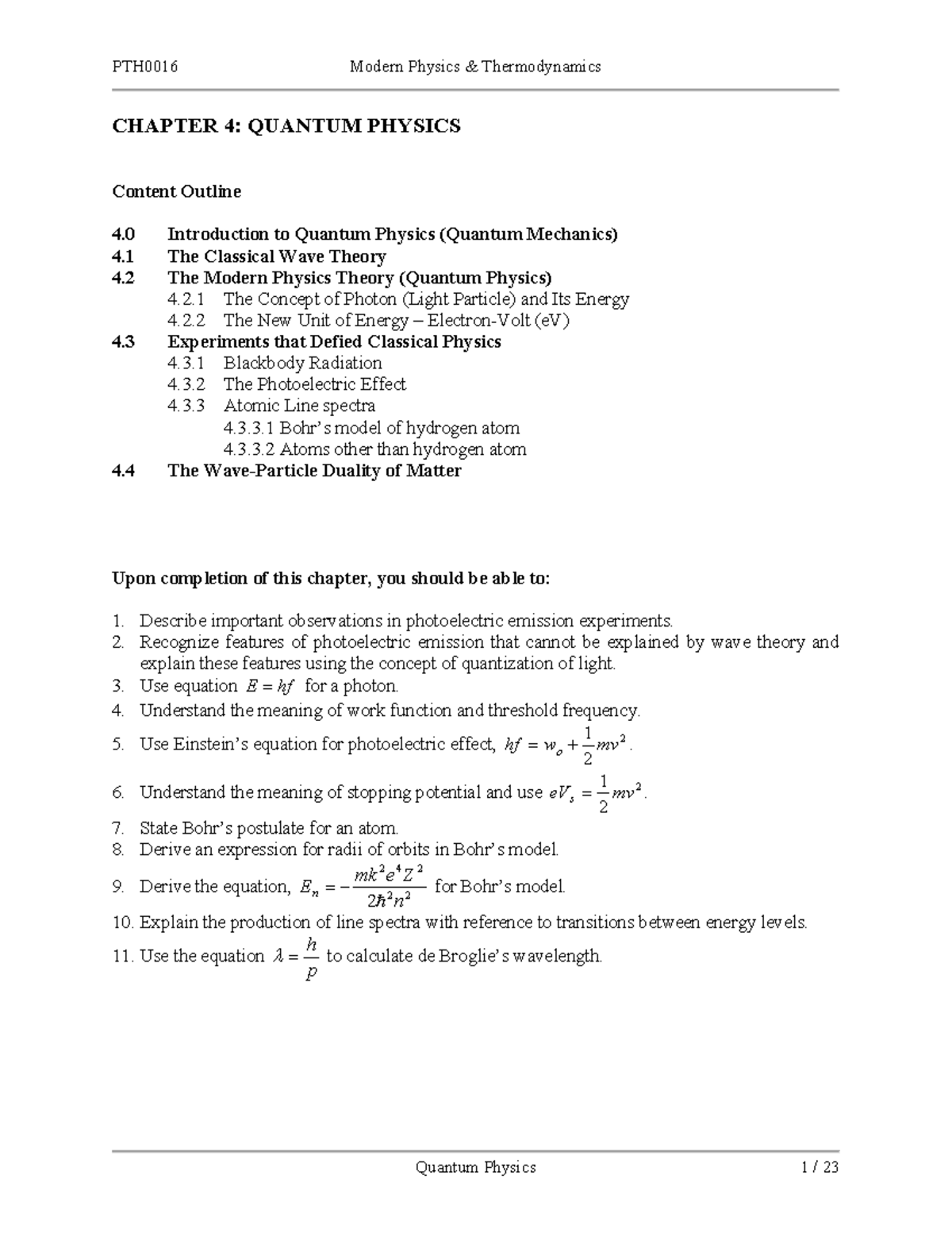 Chapter 4 Quantum Physics - CHAPTER 4: QUANTUM PHYSICS Content Outline 4 Introduction to Quantum ...