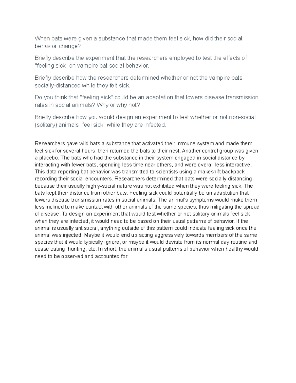 Bat Social Distancing Discussion - When bats were given a substance ...