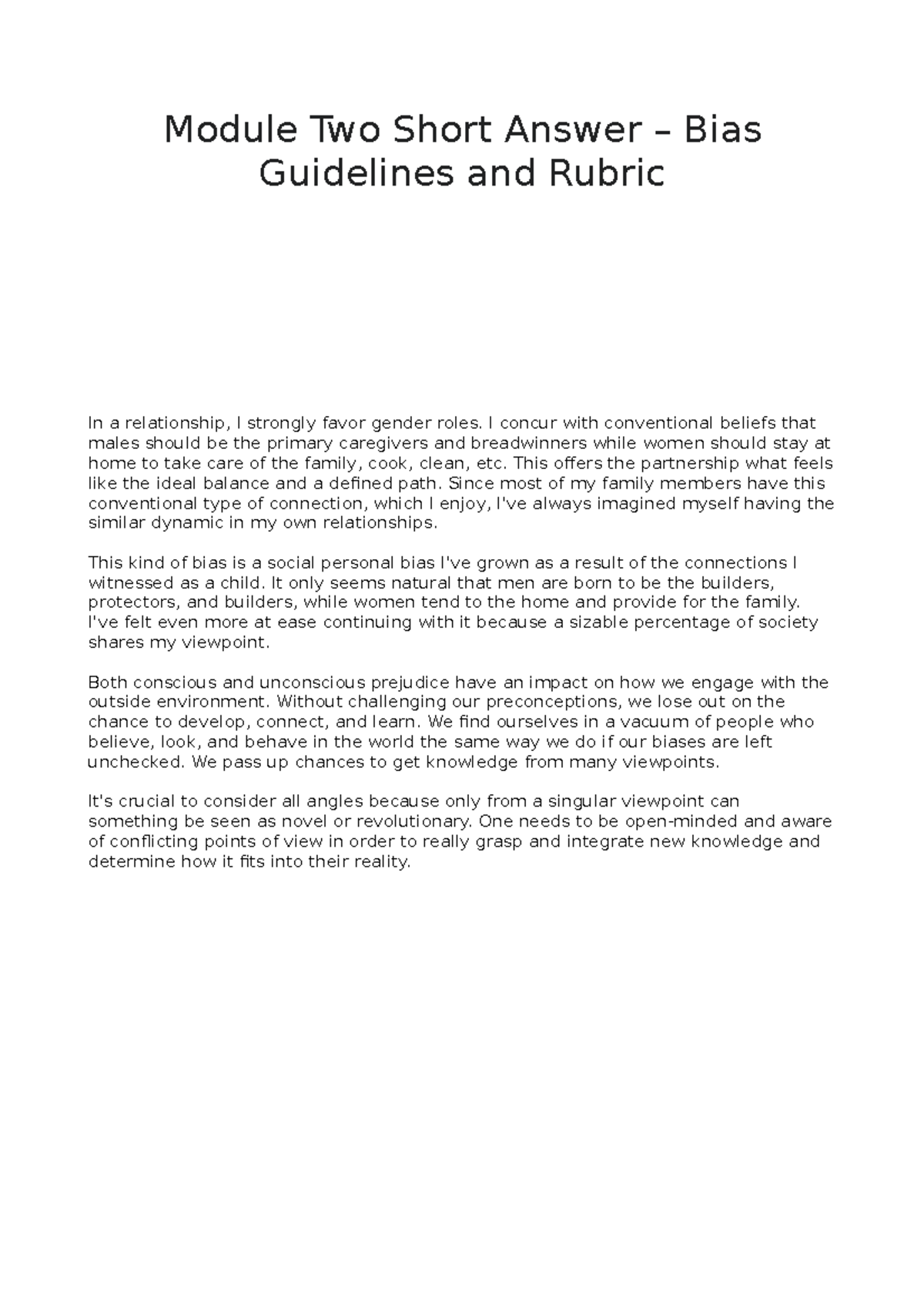 Module Two Short Answer – Bias Guidelines and Rubric - I concur with ...