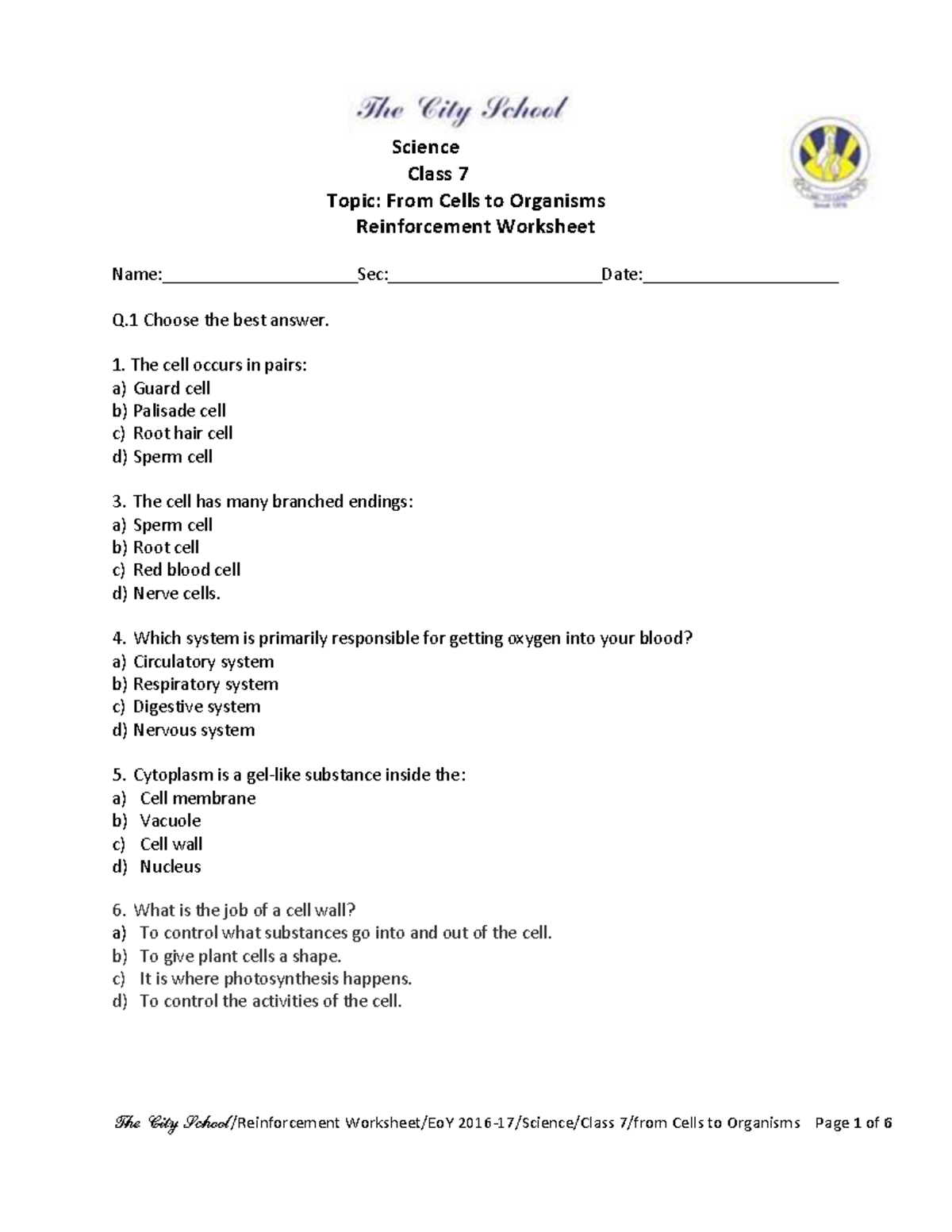 FrOm cell to organism - Science Class 7 Topic: From Cells to Organisms ...