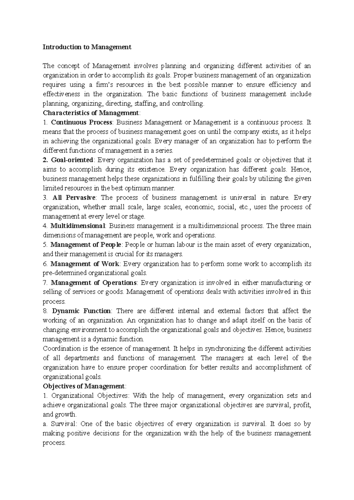 FOM - Notes of Fundamentals of Management - Introduction to Management ...