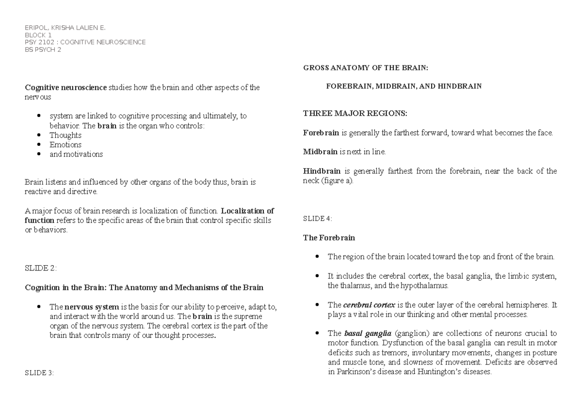 Chapter 1 - Cognitive Neuroscience - BLOCK 1 PSY 2102 : COGNITIVE ...