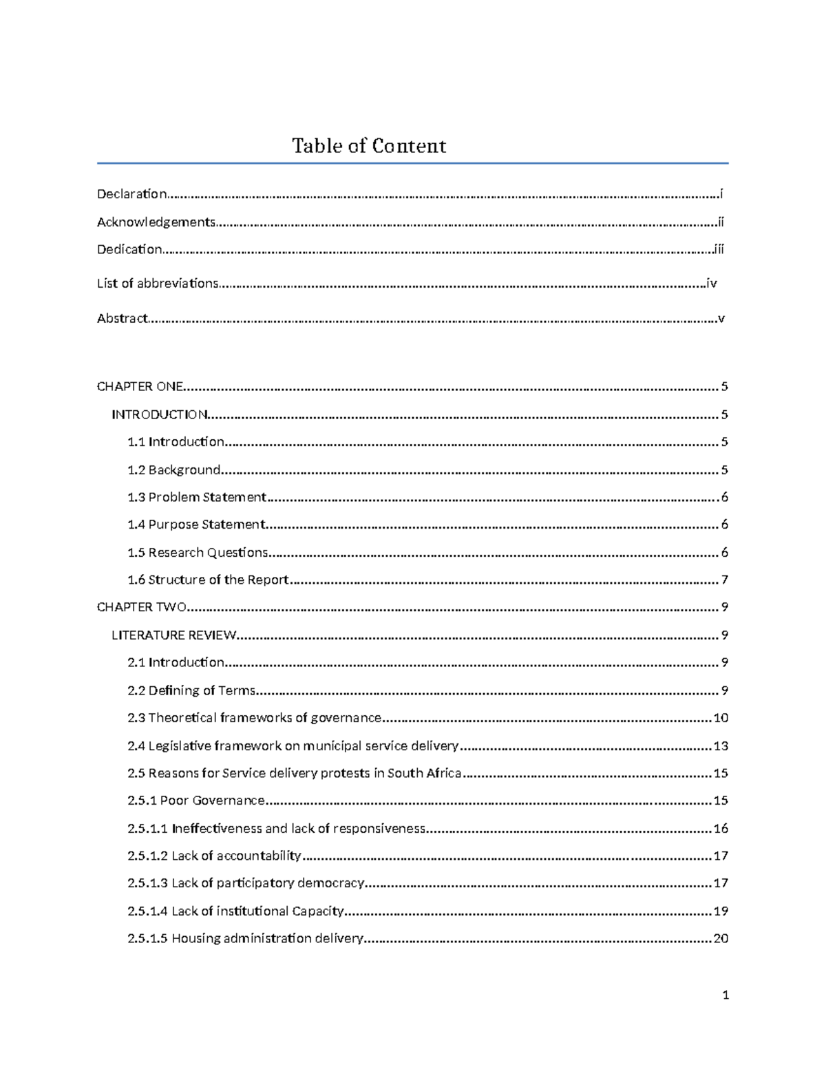 Final Research Report - Governance and Service delivery pro - Table of ...