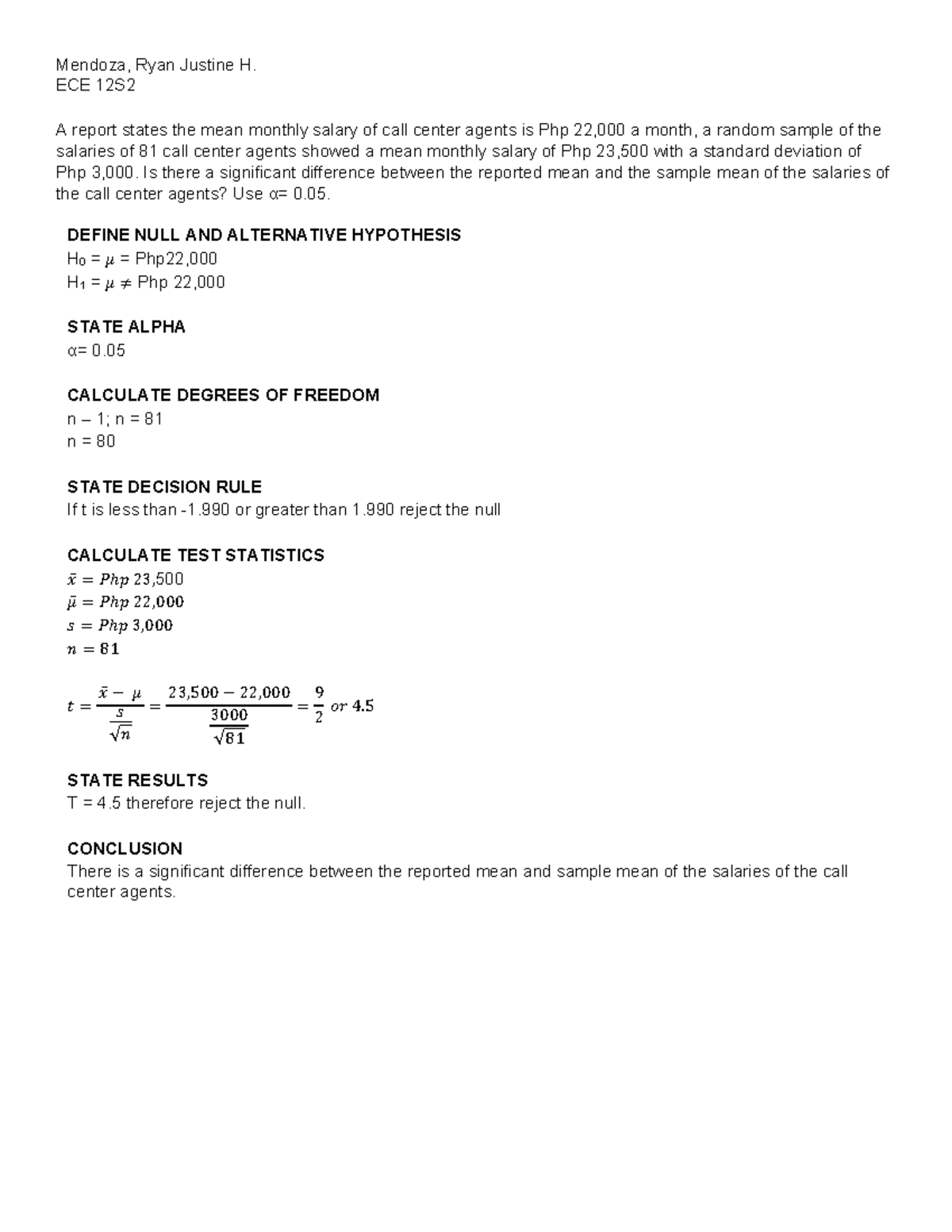 Hypothesis Testing 1 - Engineering Data Analysis - TIP - Studocu