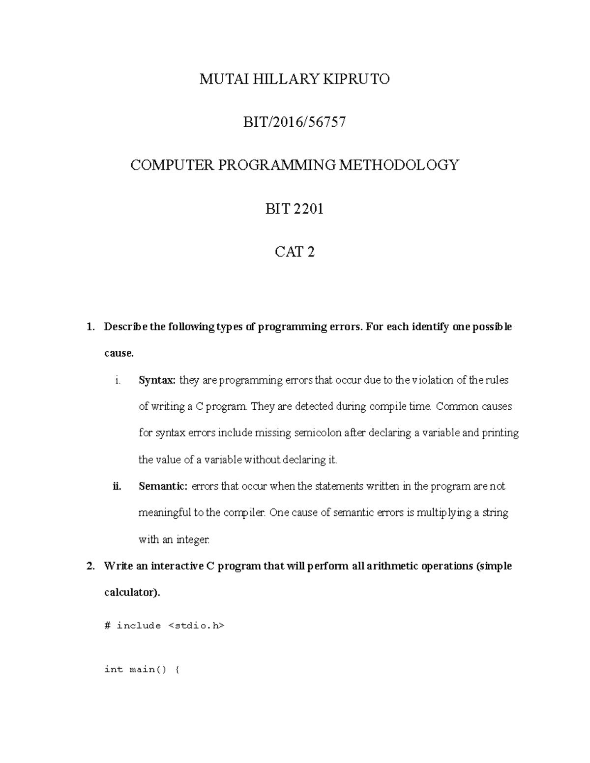 Mutai Hillary Kipruto BIT 2201 CAT 2 - MUTAI HILLARY KIPRUTO BIT/2016 ...