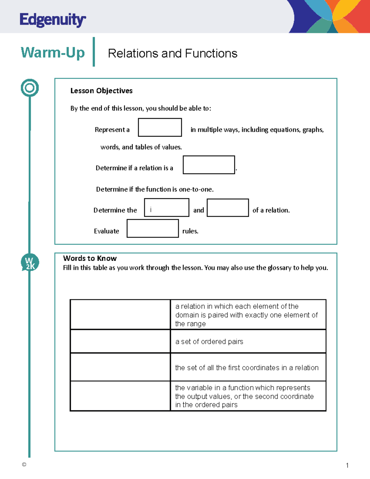 3111 02 01 Relationsand Functions GN SE - Warm-Up Relations and ...