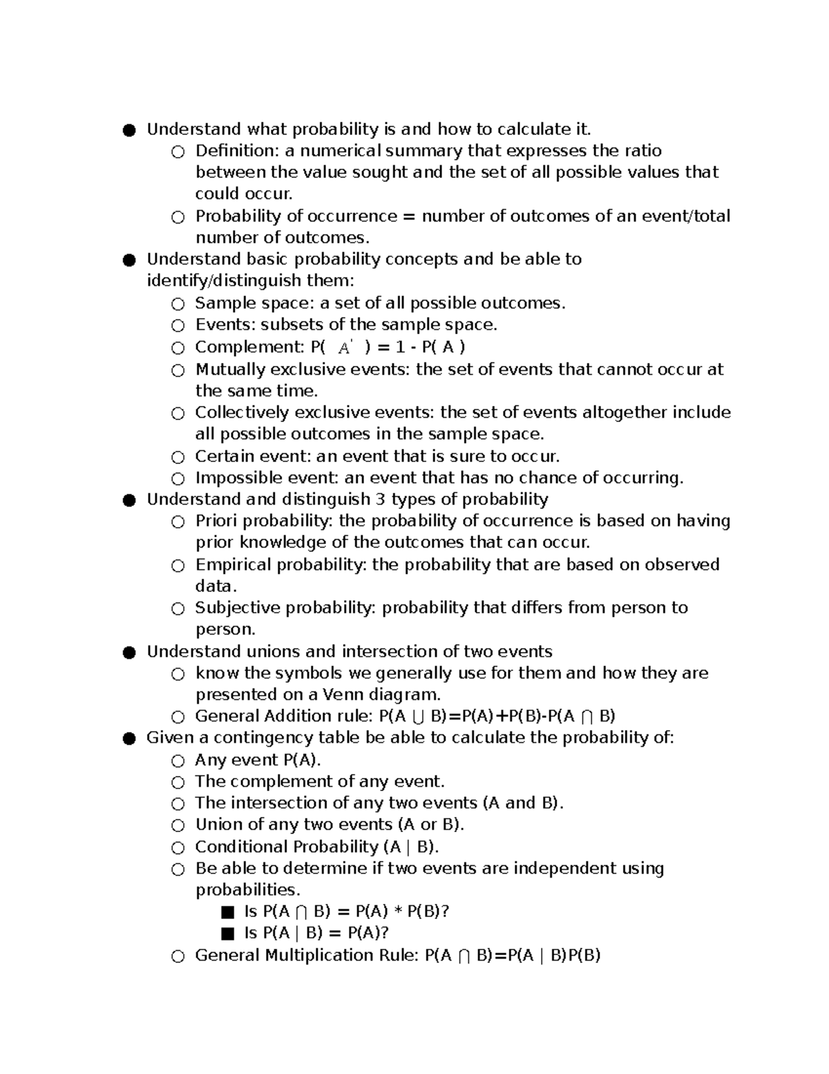 STAT 206 exam 2 study guide - Understand what probability is and how to ...