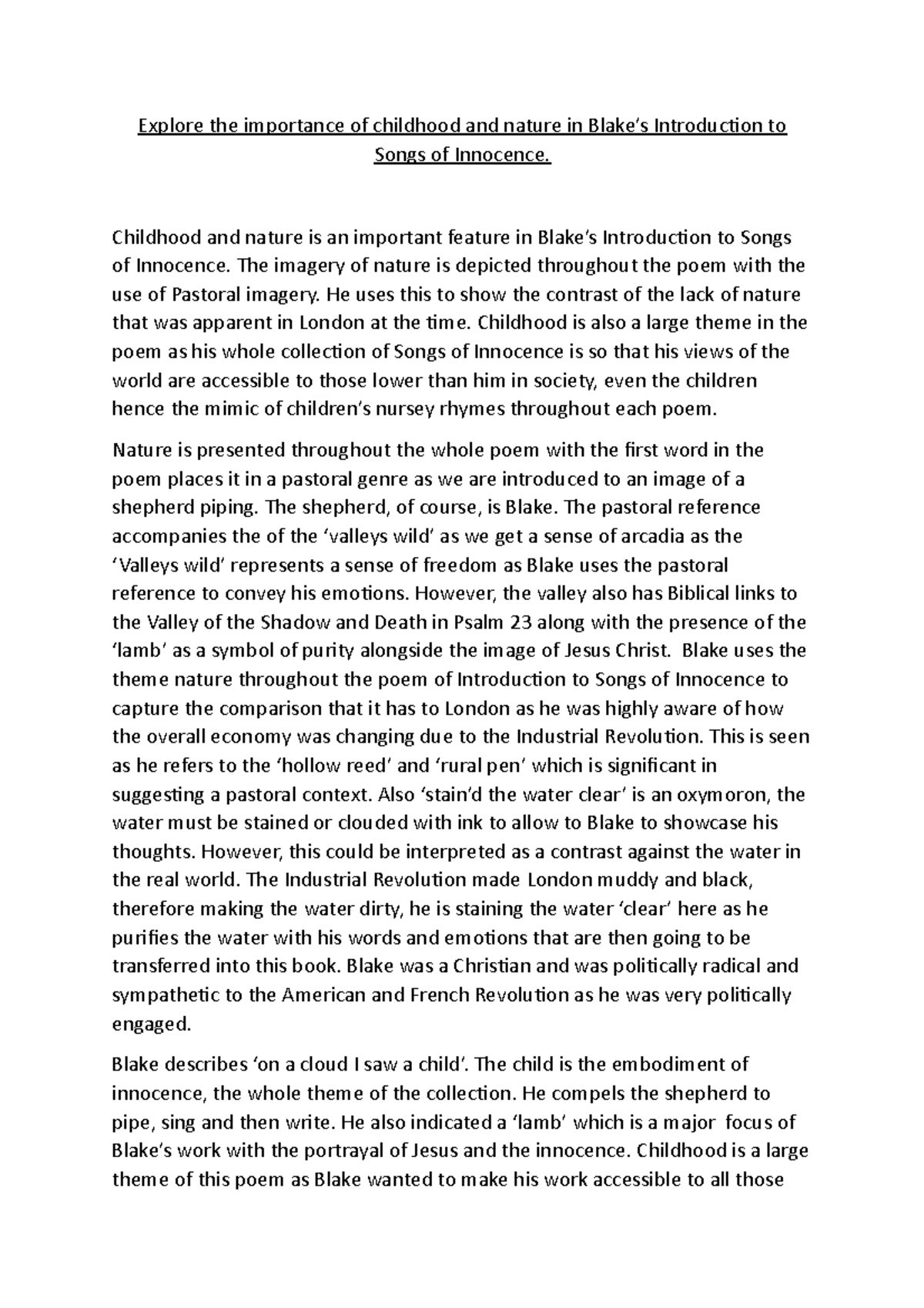 Explore the importance of childhood and nature in Blake - Childhood and ...