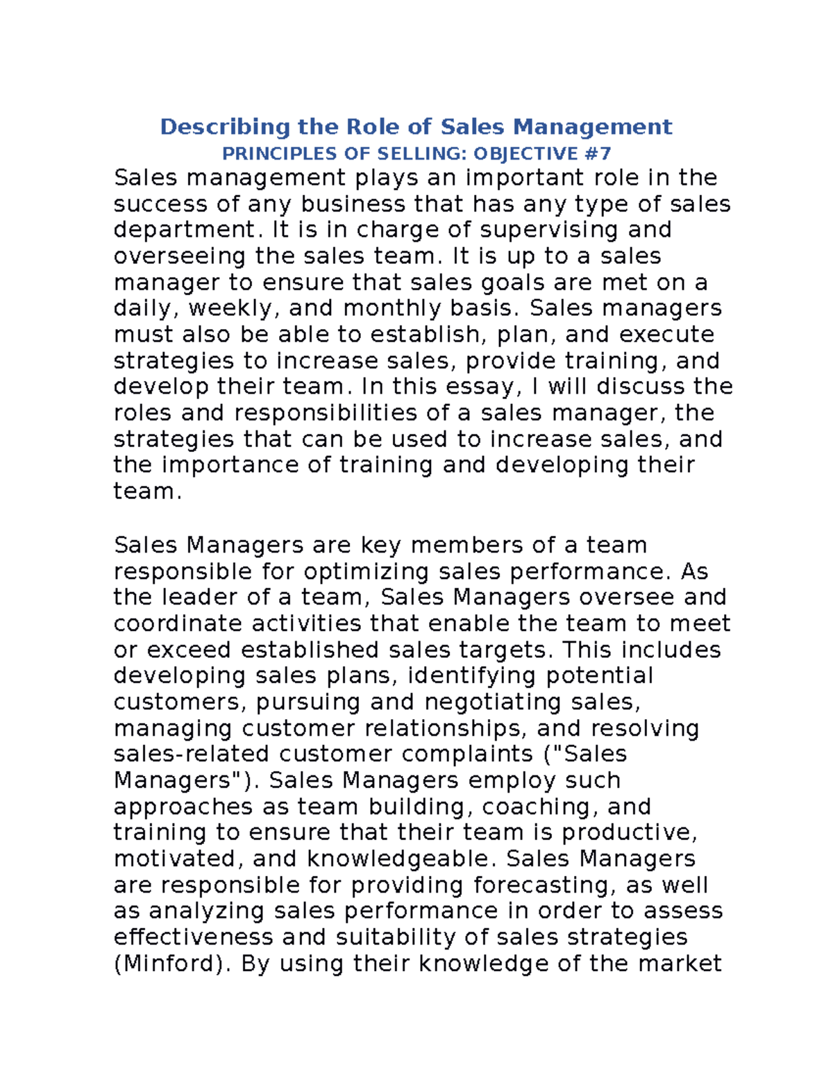 Describing the Role of Sales Management - Principles OF Selling Lecture ...