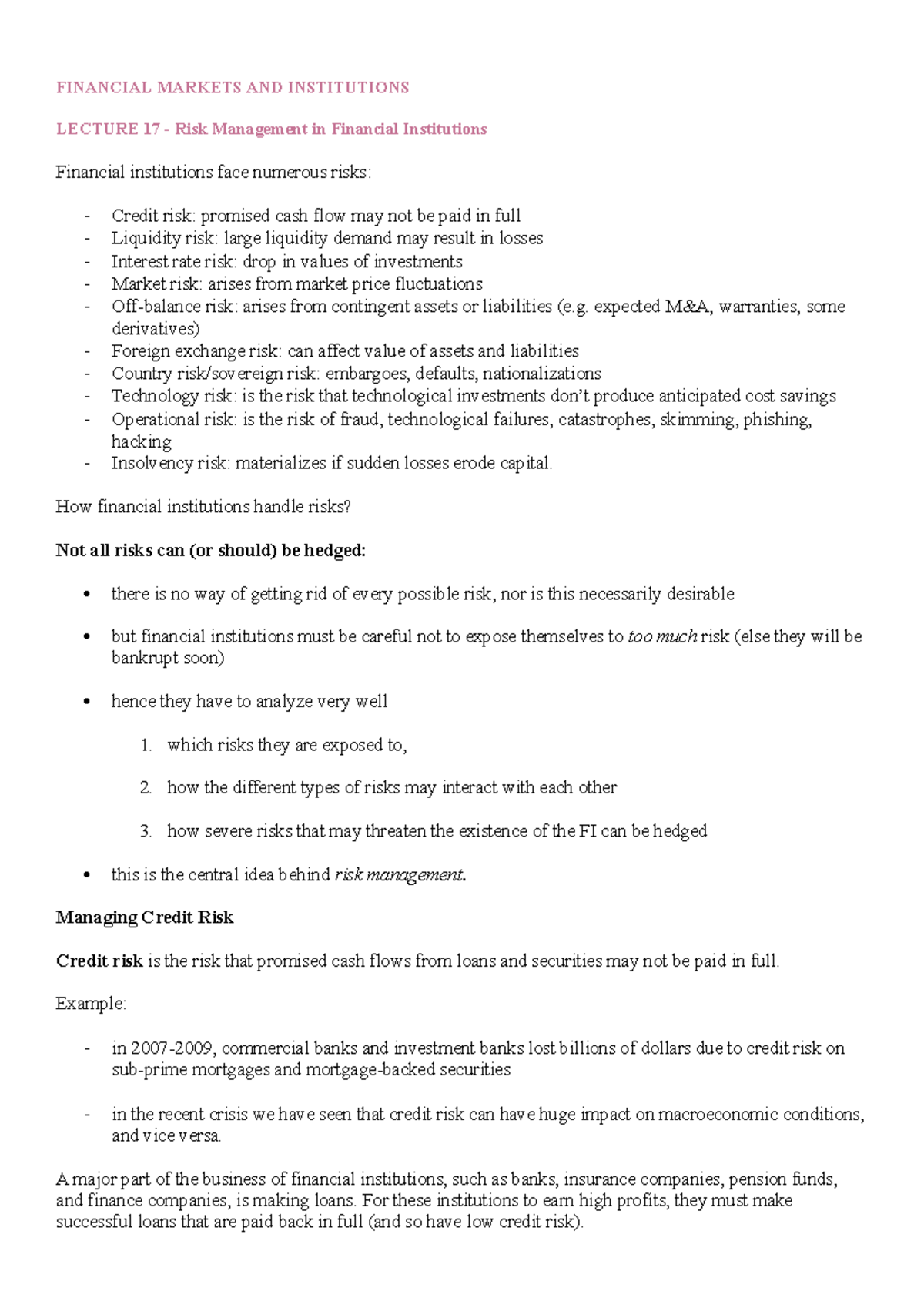 FMI Lecture 17 - Notes from class & slides integrated with book ...