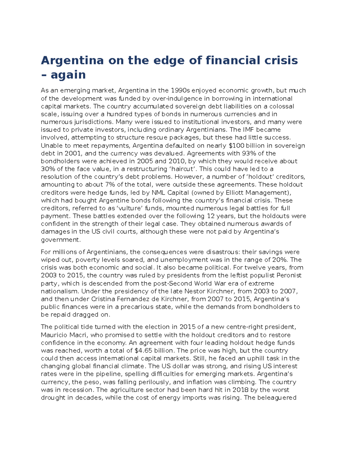 3. Case Study 3 - Argentina on the edge of financial crisis – again ...