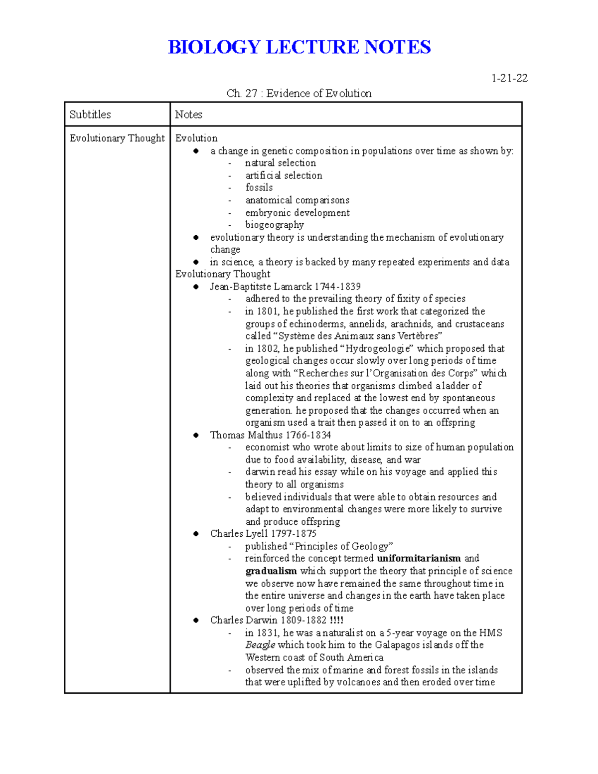 Bio 1020 Lecture Notes - The course was taught by Professor McLeod ...
