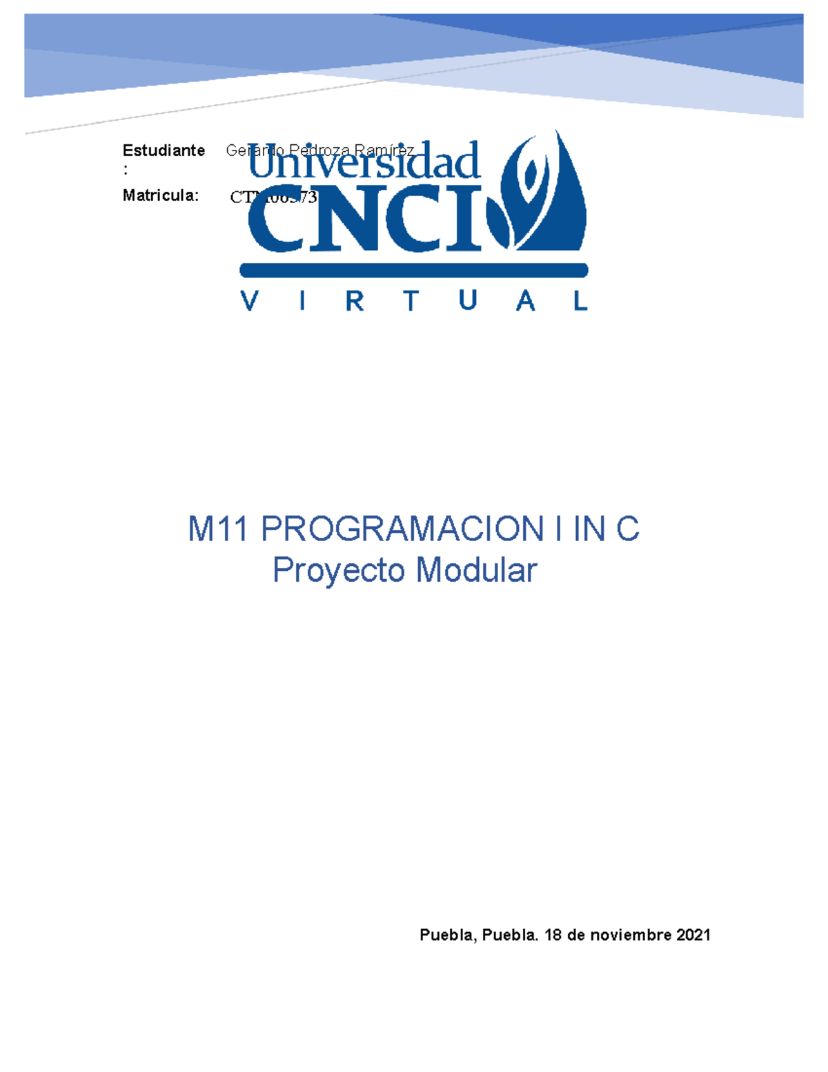 M11 Programacion I IN C Proyecto Modular - Tutor: Carlos Rivera Vega ...