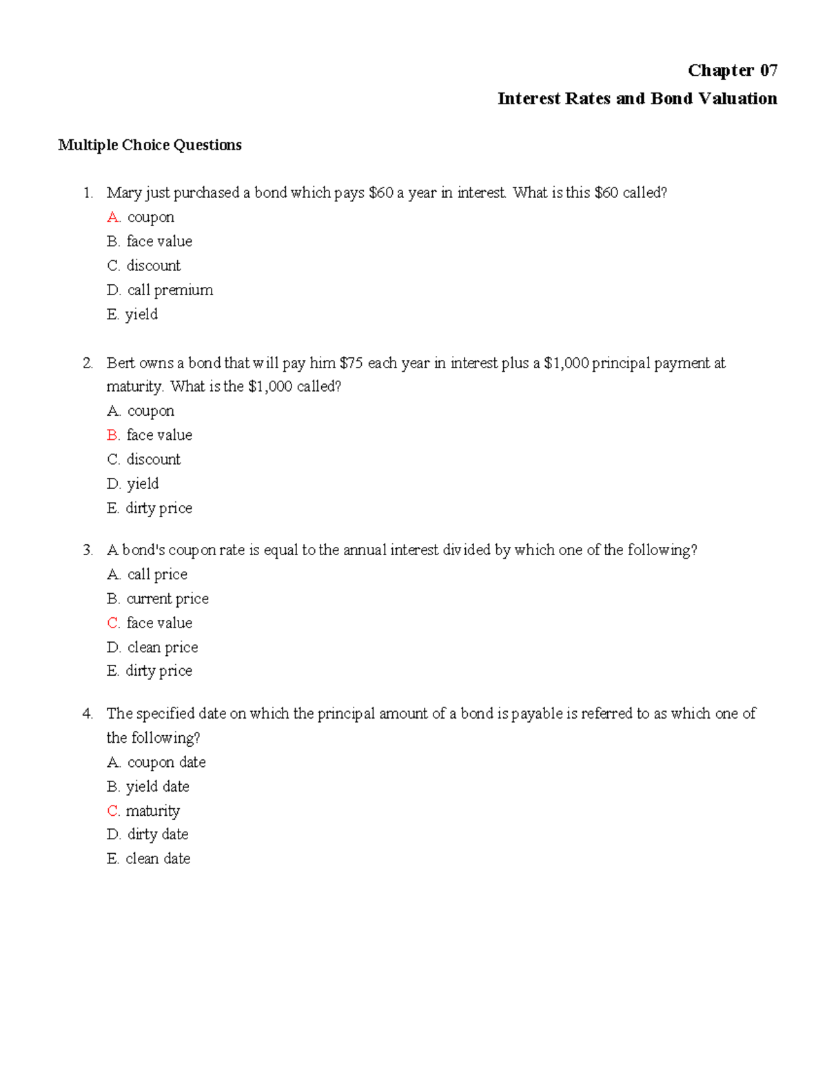 Chapter 7 Multiple choice questions - Chapter 07 Interest Rates and ...