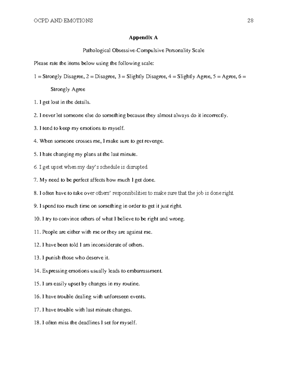 Escala para TPOC - OCPD AND EMOTIONS 28 Appendix A Pathological ...