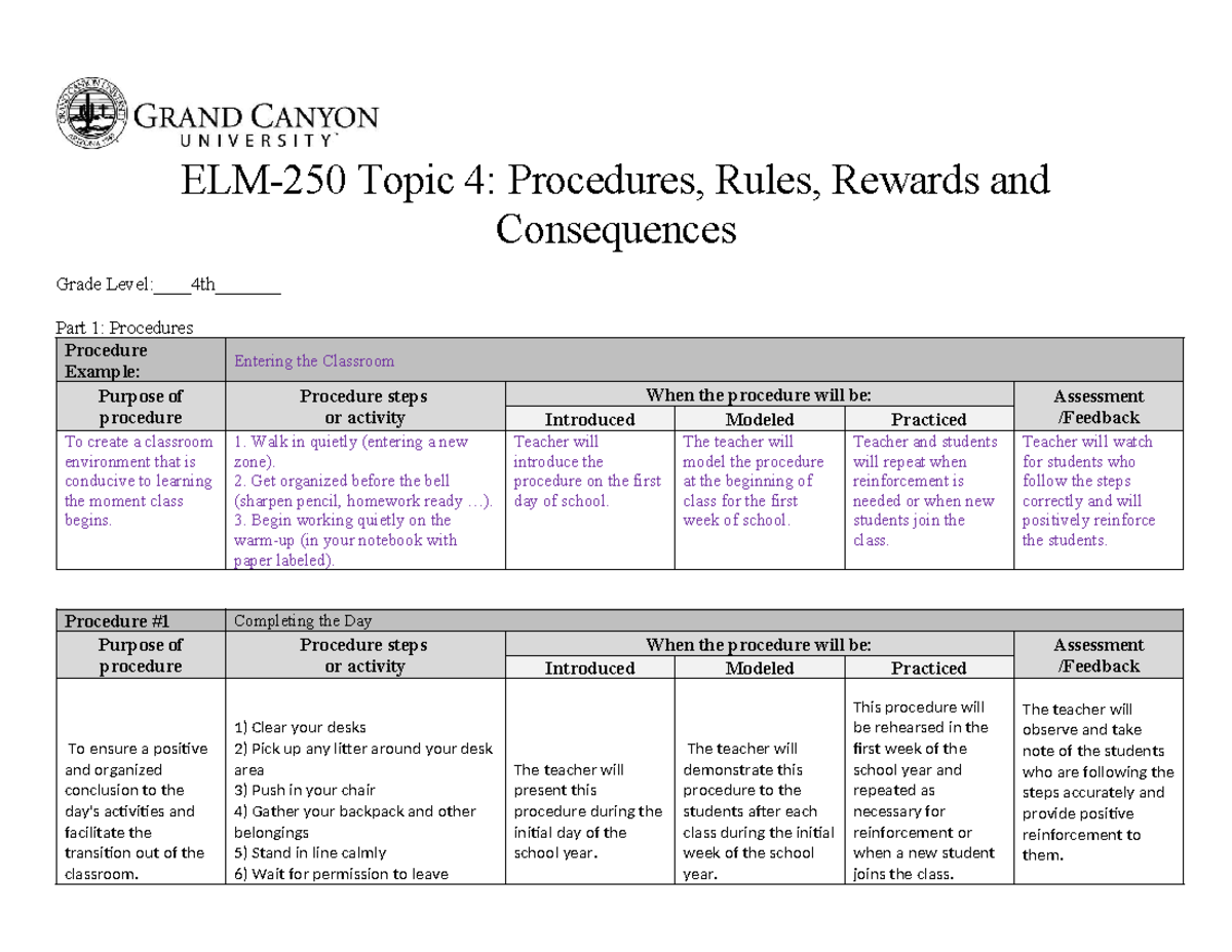 ELM-250 T4 Procedures Template - ELM-250 Topic 4: Procedures, Rules ...