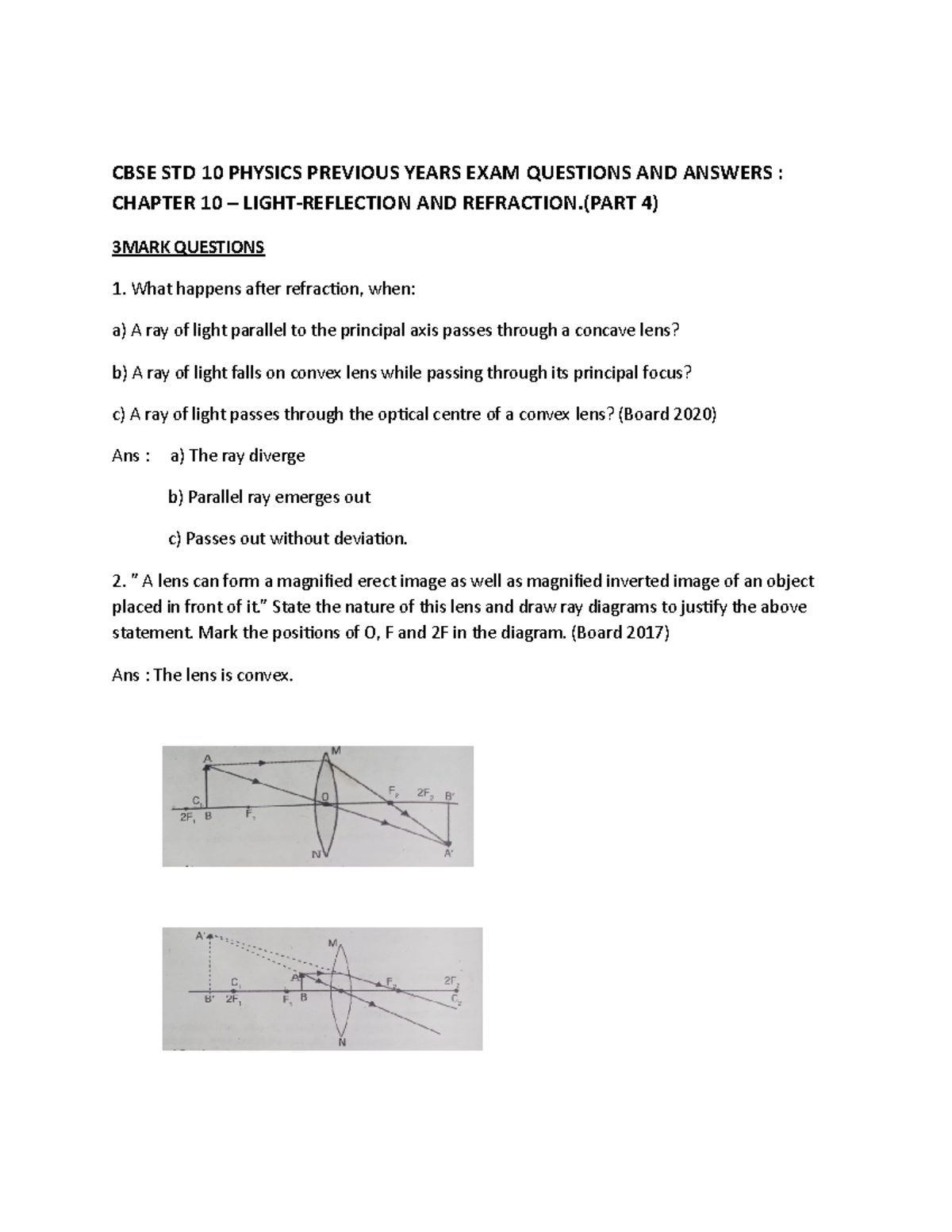 Light 4 CBSE STD 10 Physics Previous Years Questions AND Answers PART 4 ...