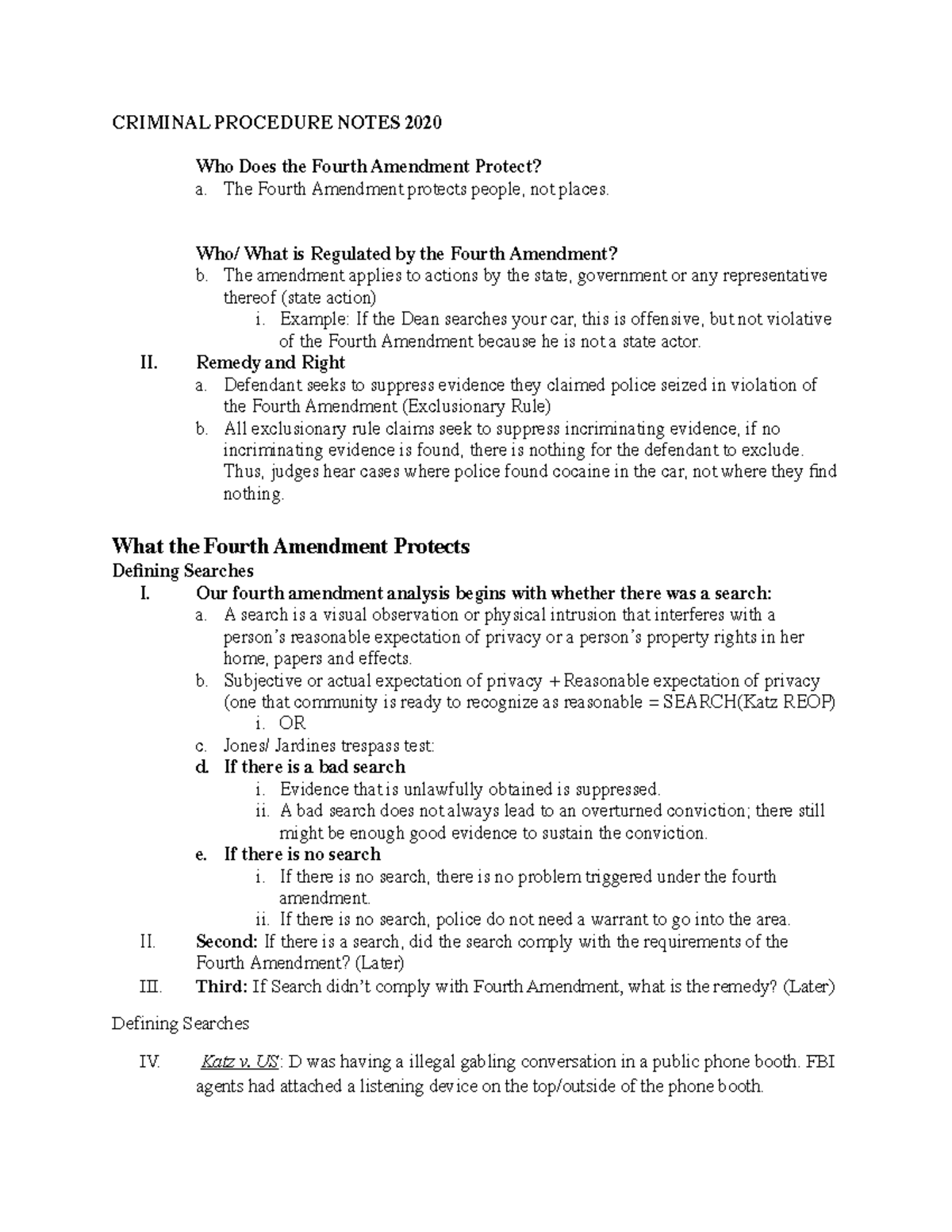 What the Fourth Amendment Protects - CRIMINAL PROCEDURE NOTES 2020 Who ...