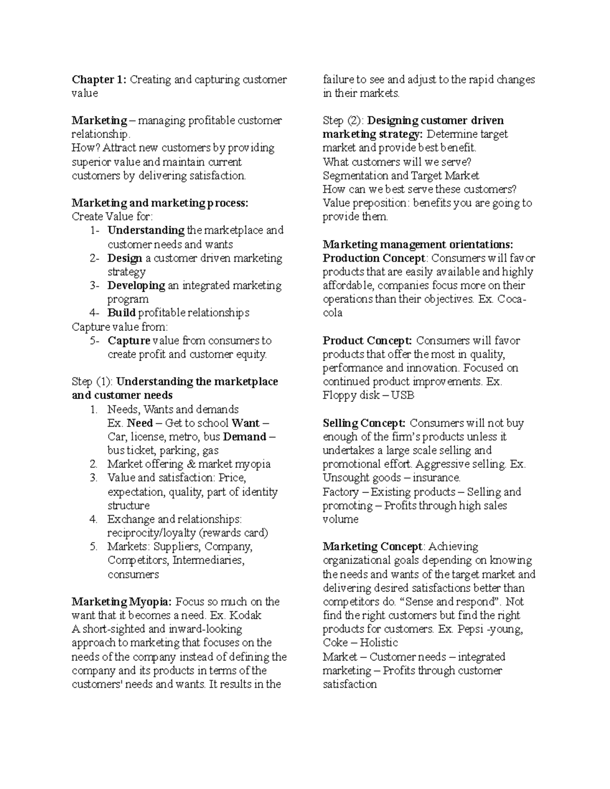 Introduction to Marketing Lecture Notes - Chapter 1: Creating and ...