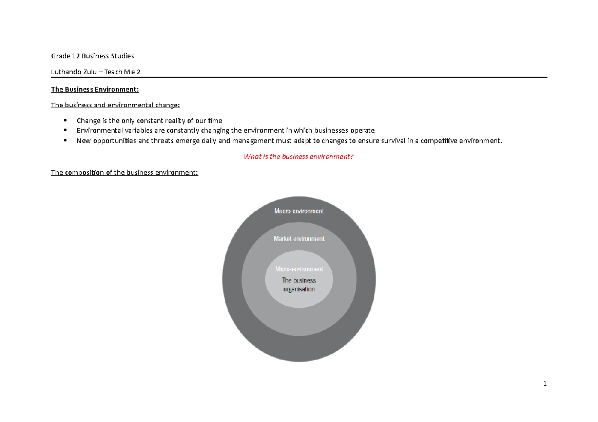 The Business Environment - Micro, Market and Macro - Grade 12 Business ...
