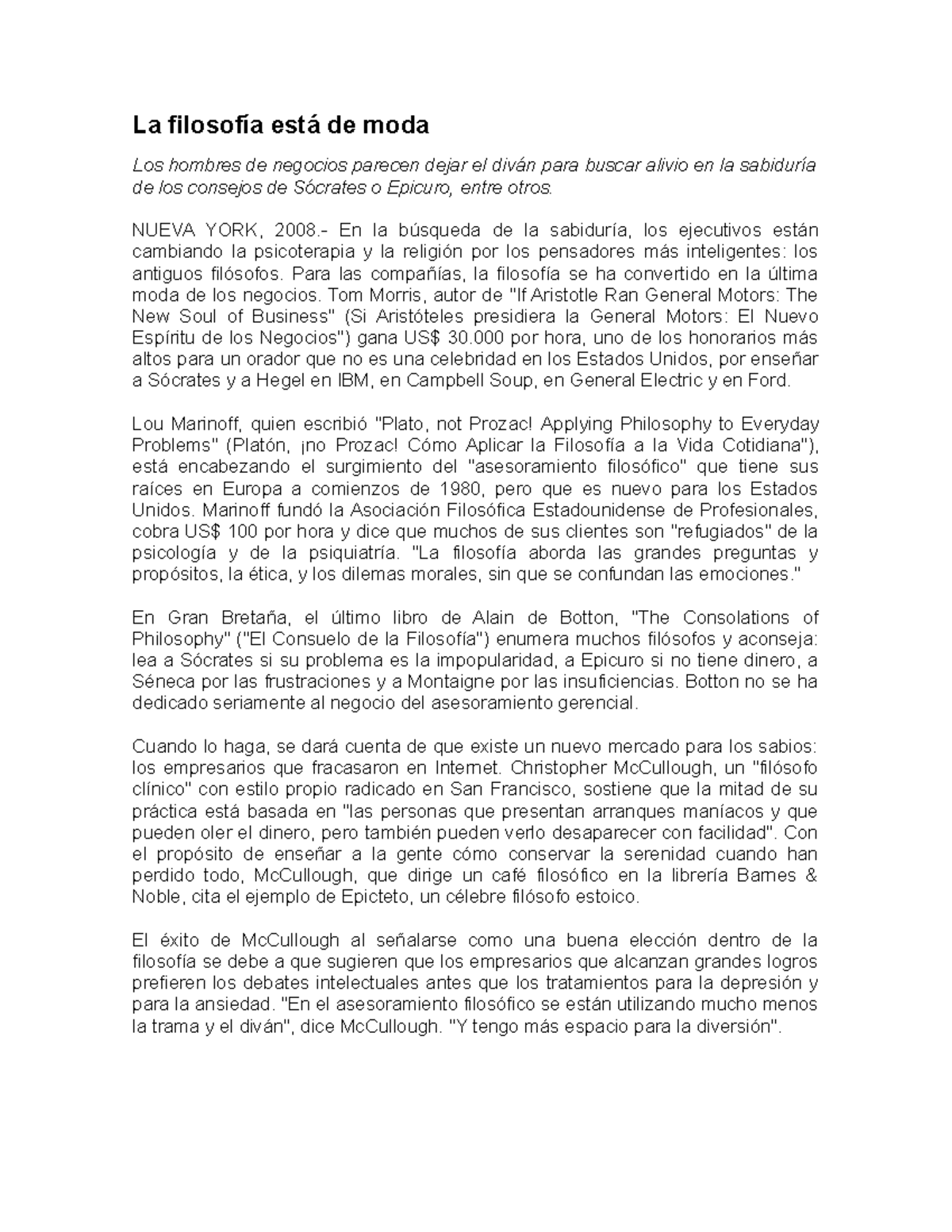 La filosofia esta de moda ¿? - La filosofía está de moda Los hombres de ...