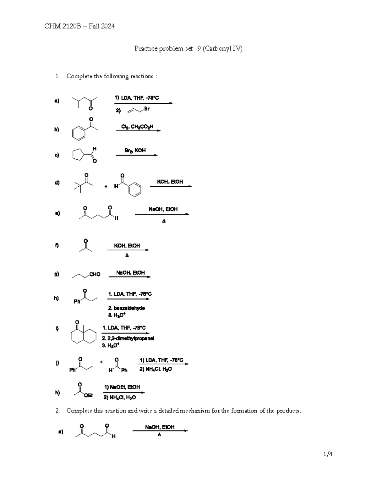 Pb set -9 - practice problems for aldols, retrosynthesis, alkylation ...