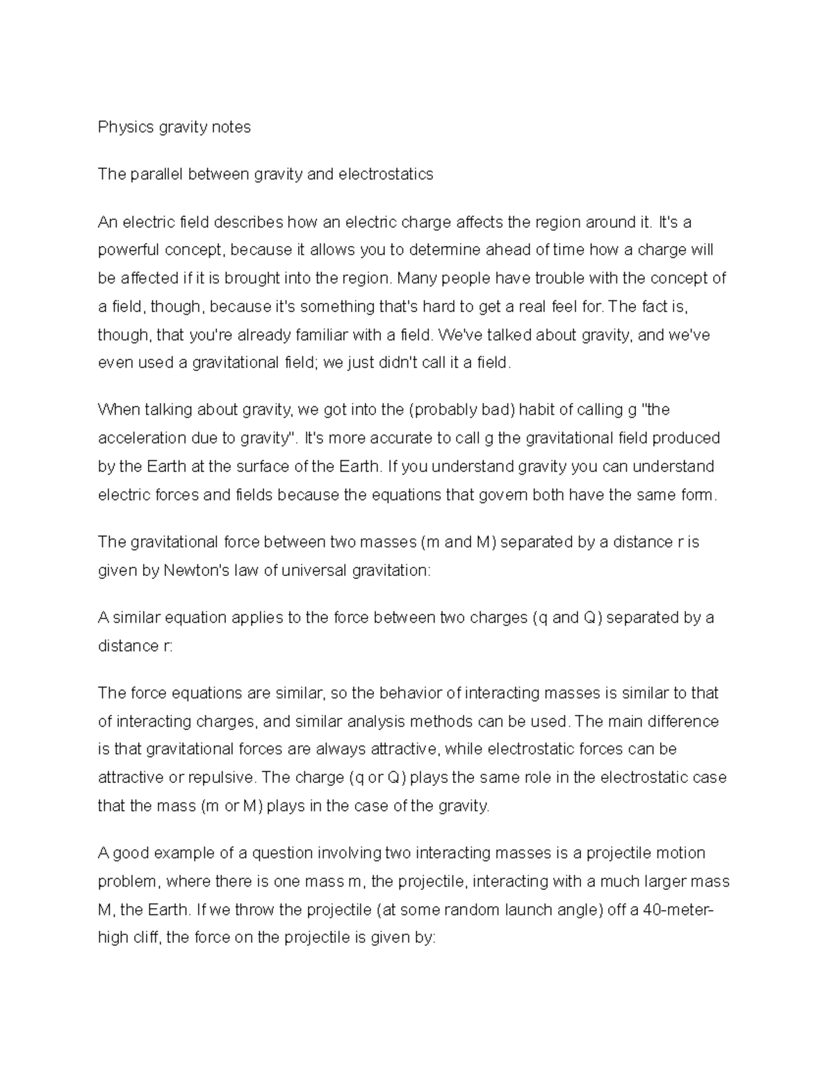 Physics gravity notes - It's a powerful concept, because it allows you ...