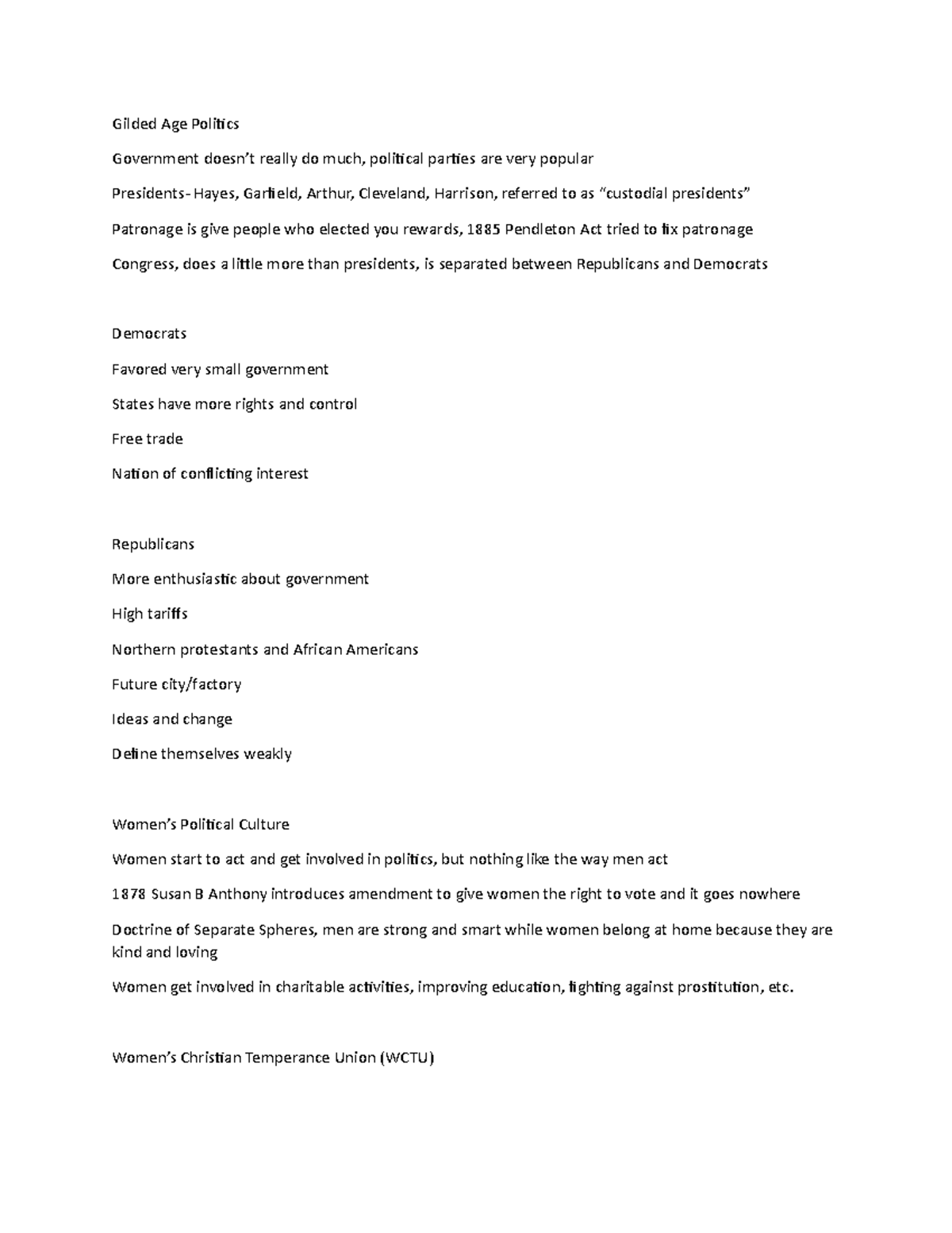 Gilded Age Politics - Notes for Professor Brady - Gilded Age Politics ...