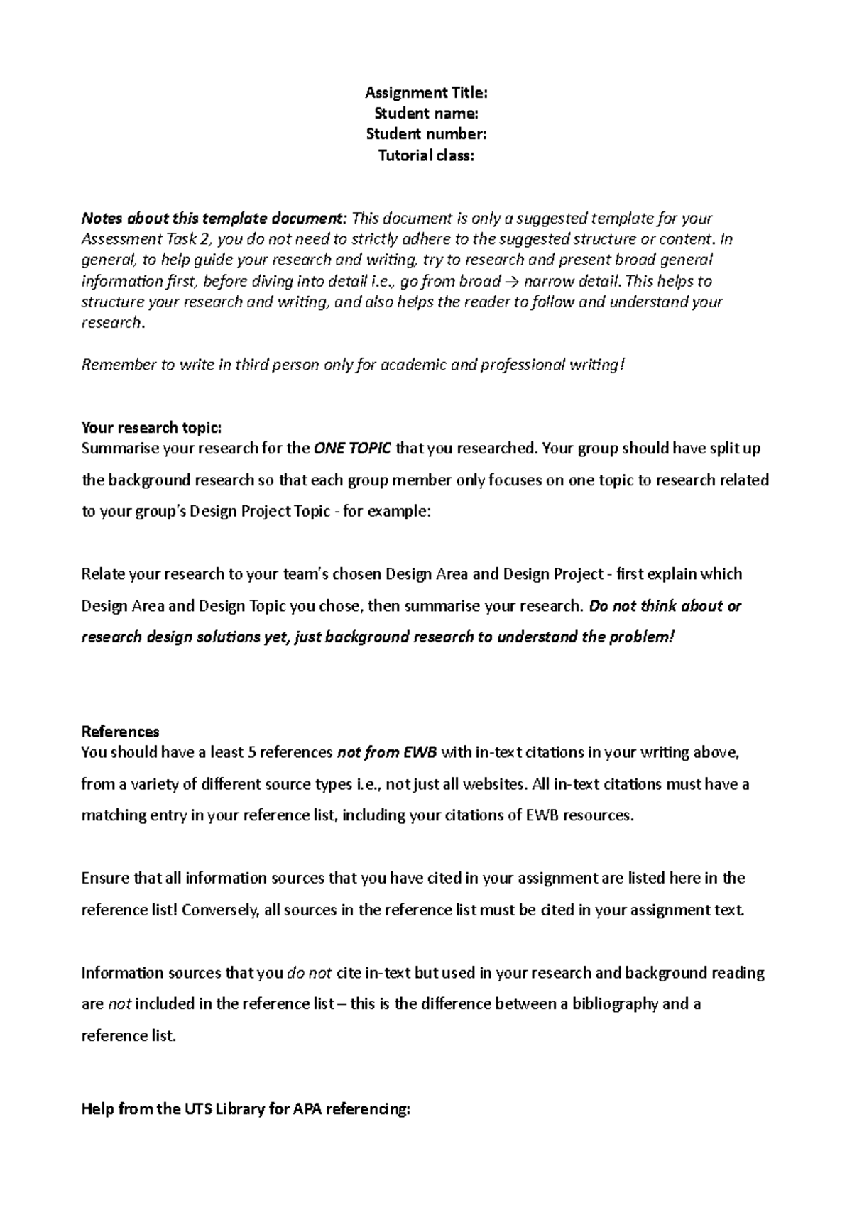 Assessment Task 2 - Template - Assignment Title: Student name: Student ...